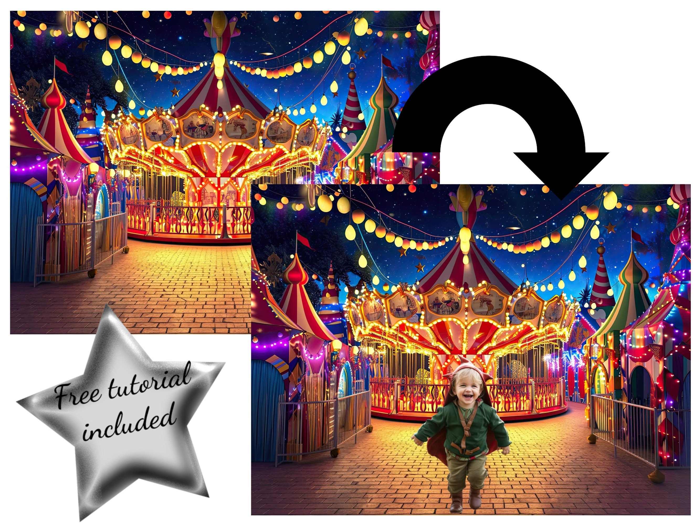 Carnival Digital Backdrop, Amusement Park Studio Background, Birthday ...
