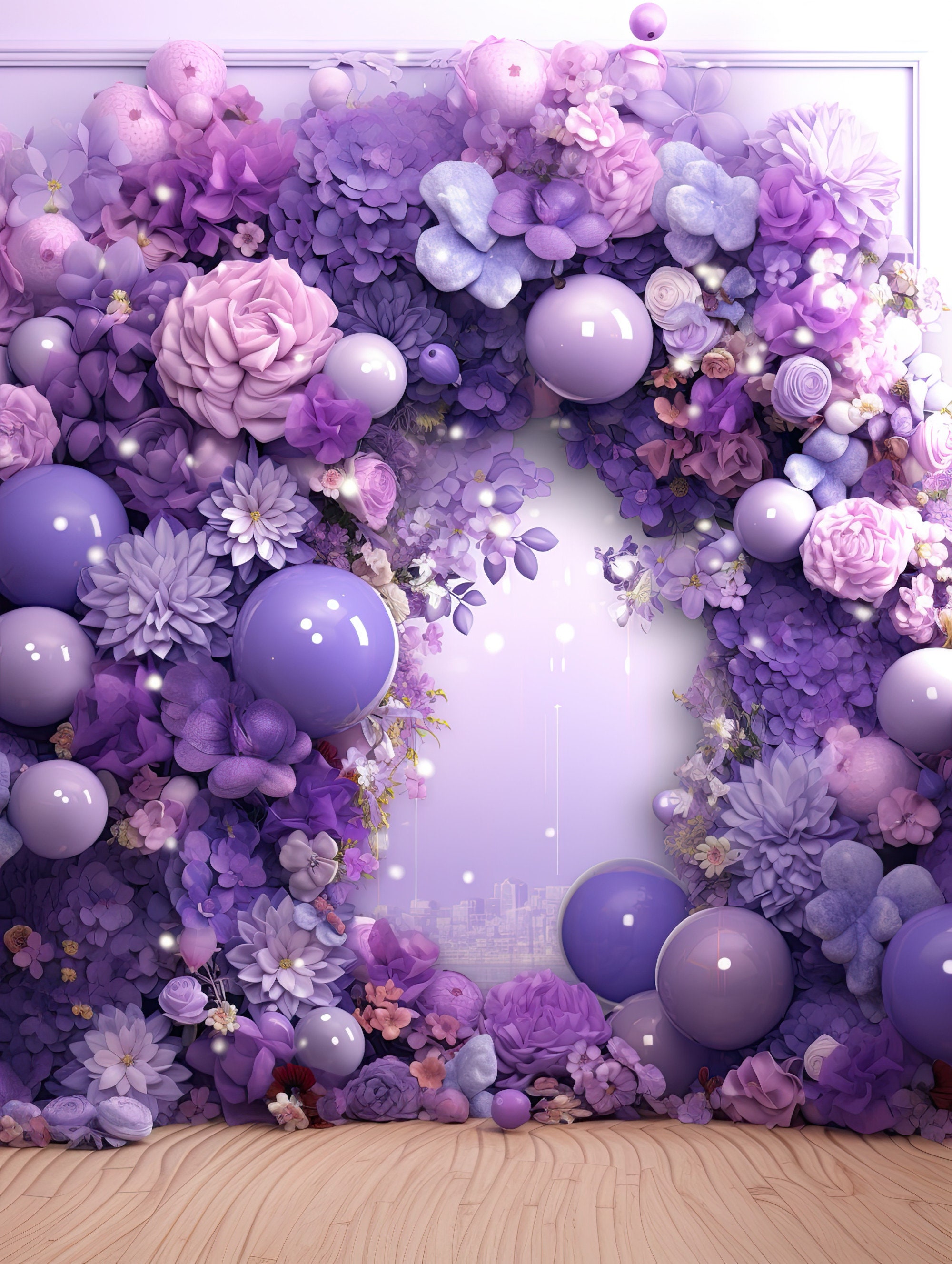 Purple Balloon Garland Arch Digital Backdrop, Digital Download ...