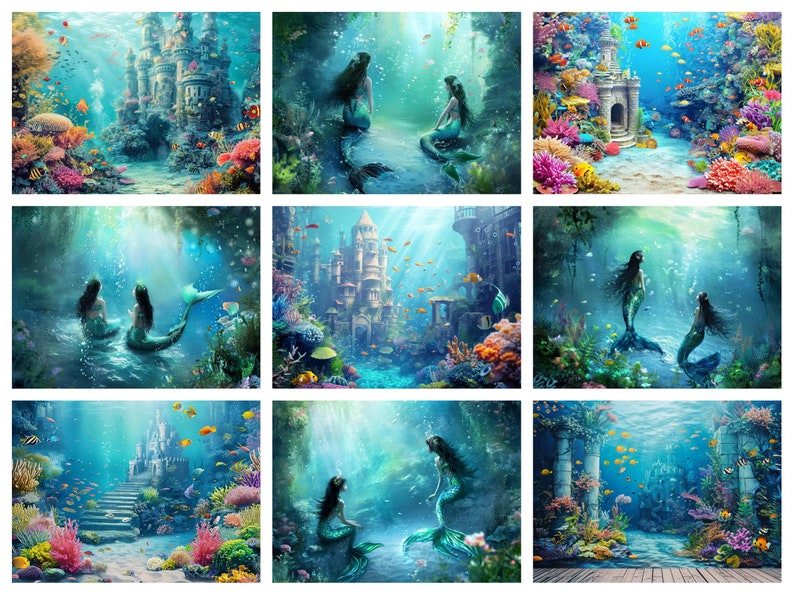 Mermaid Underwater World DIGITAL Backdrop, Mermaid Birthday Party ...