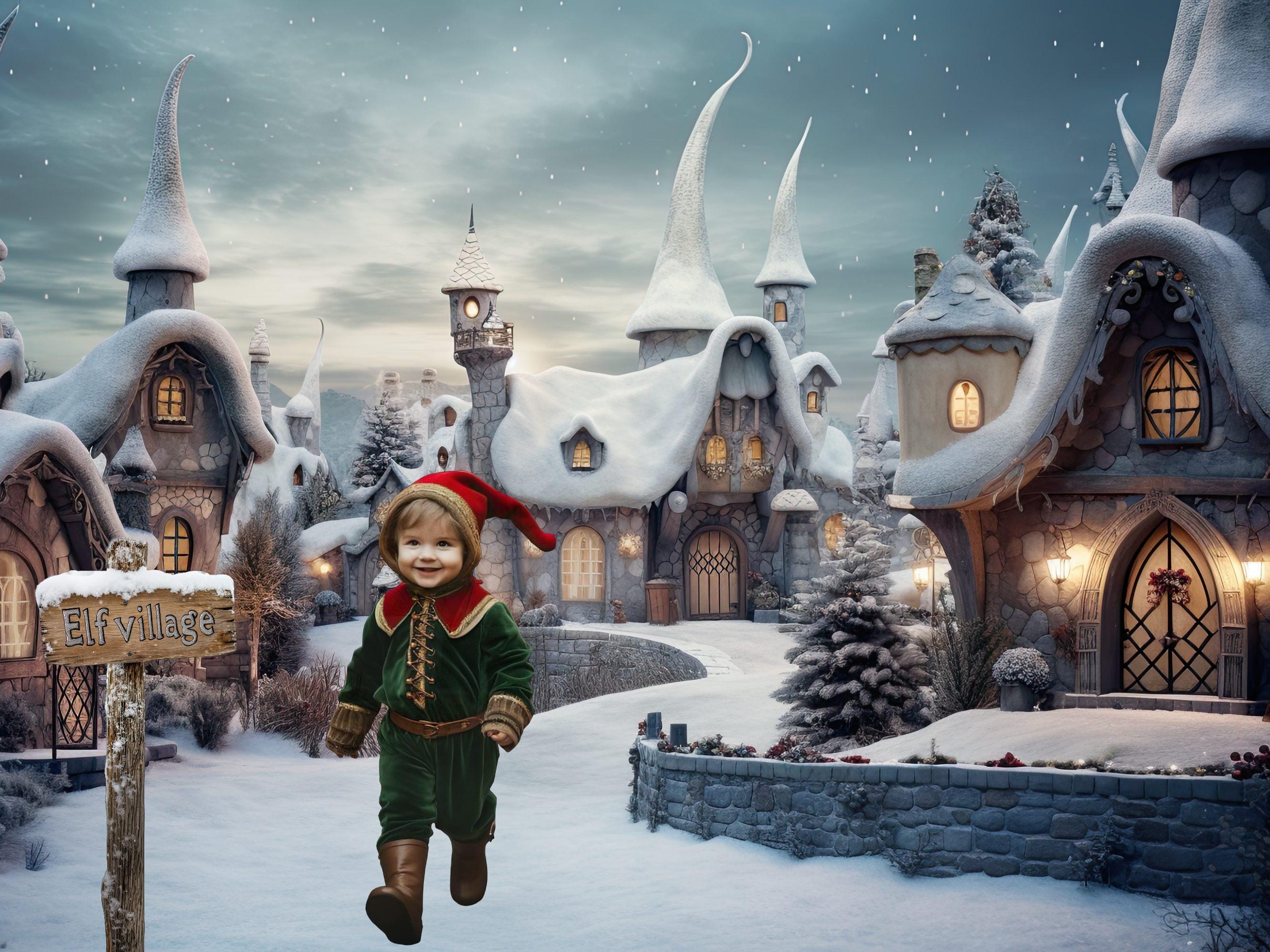 Elf Village Christmas Digital Backdrop, North Pole Santa's Village ...