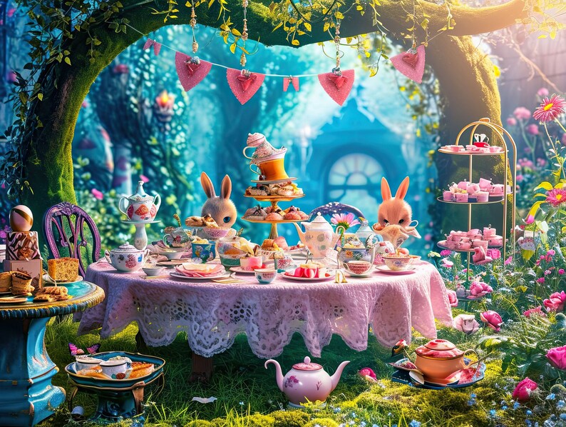 Tea Party in Wonderland - Digital Backdrop, Storybook Background ...