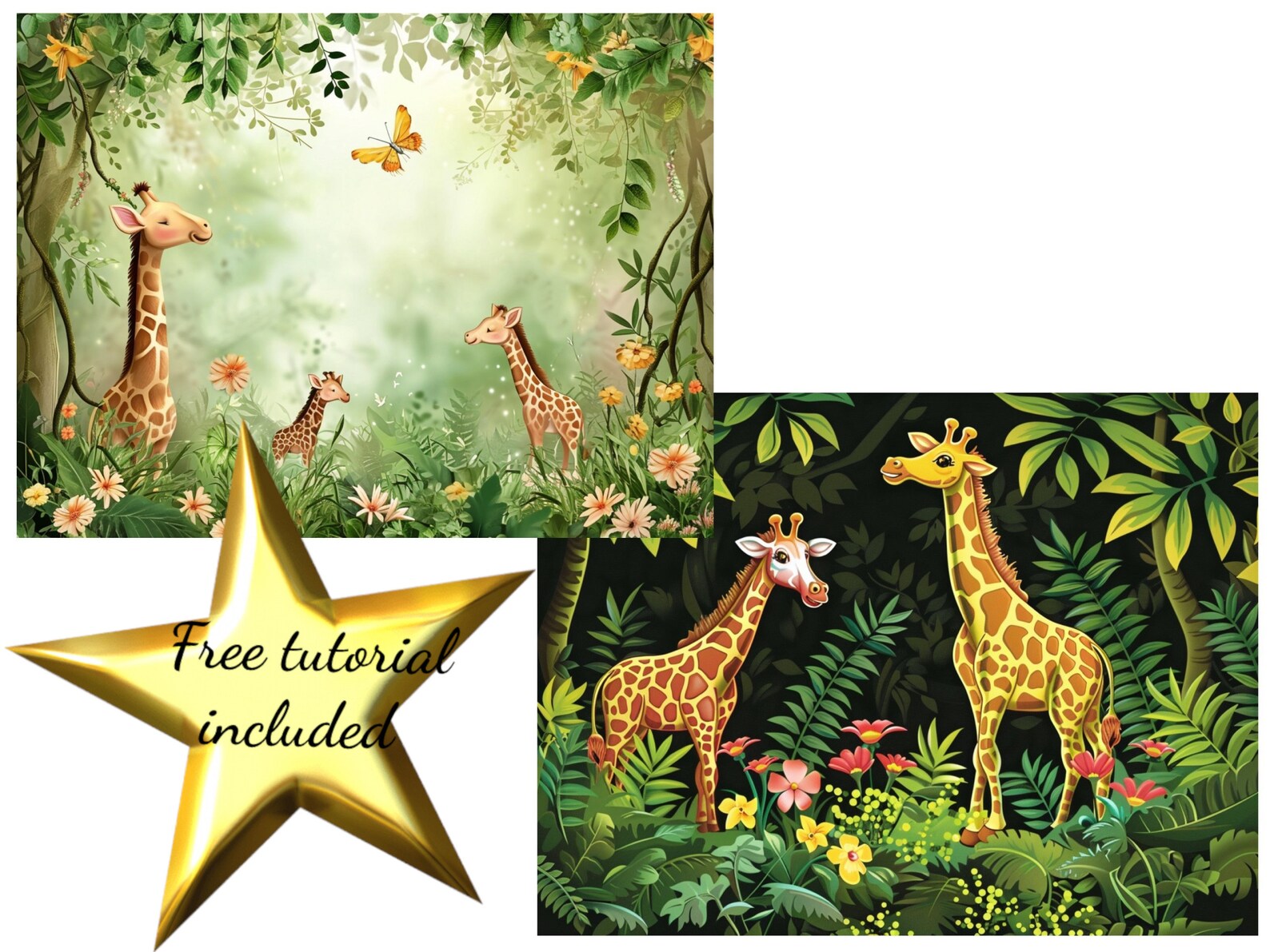 Safari Theme DIGITAL Backdrop, Jungle Cute Baby Animals Background ...