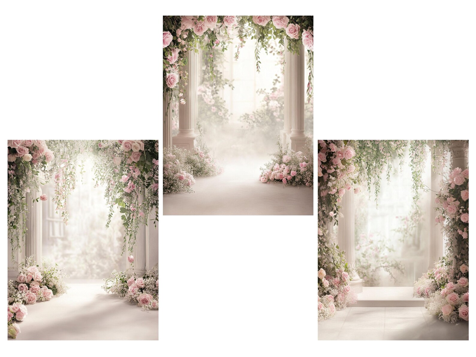 3 Wedding Floral Digital Backdrops, Bridal Elegant Floral Arch Virtual ...
