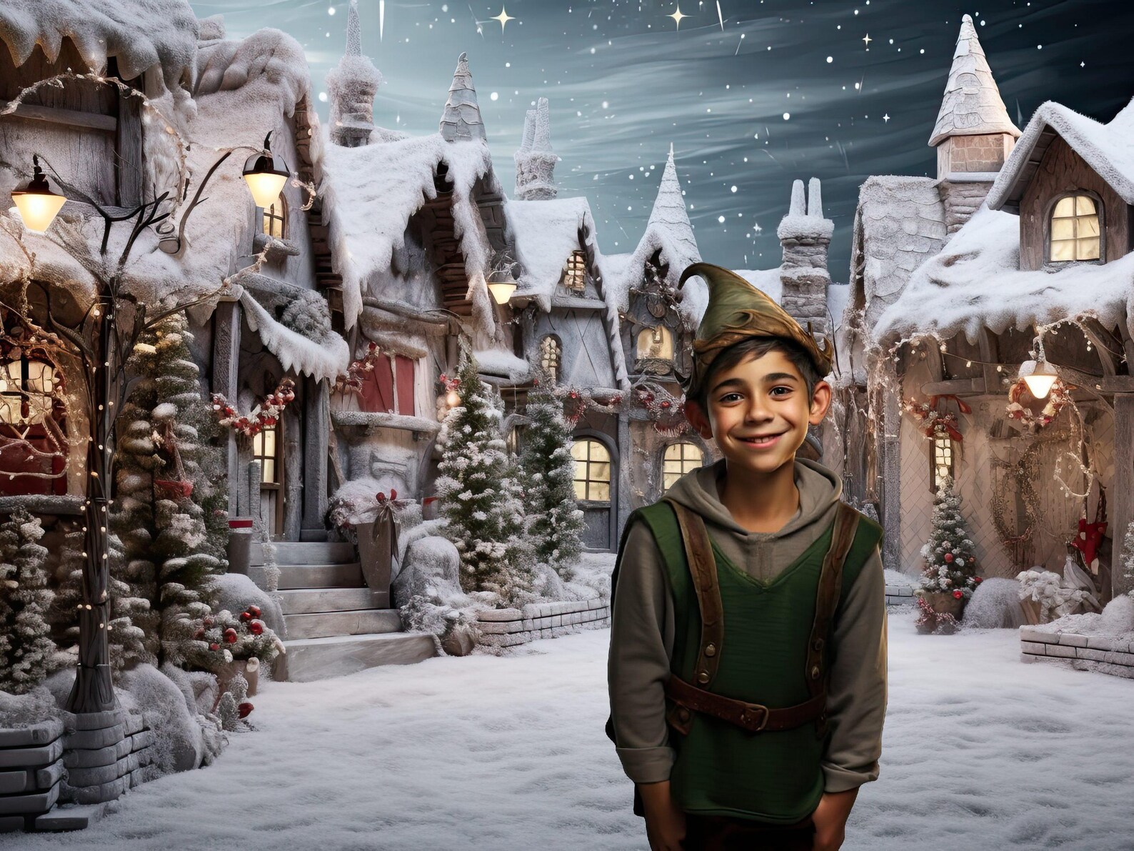 Elf Village Christmas Digital Backdrop, North Pole Santa's Village ...