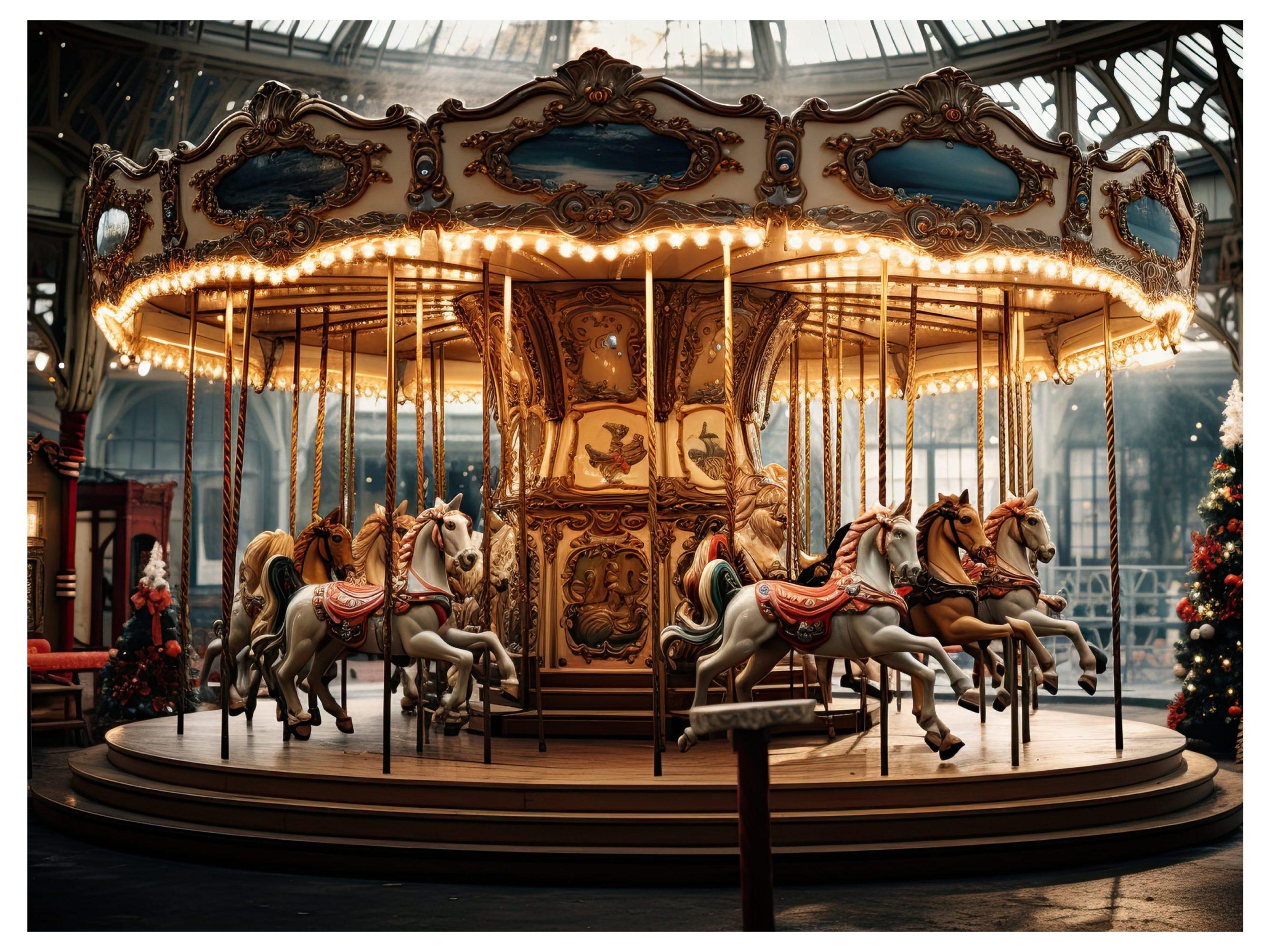 5 Winter Carousel Digital Backdrop, Christmas Snow Virtual Background ...