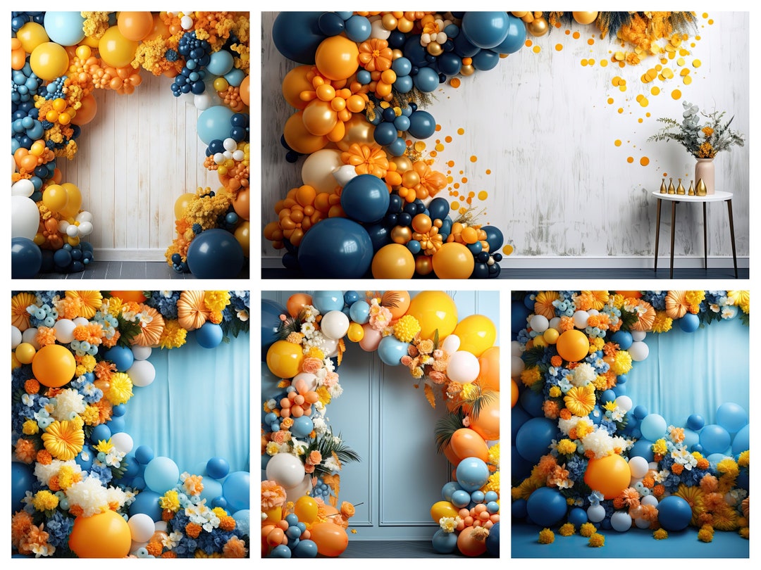 Blue and Orange Balloon Arch, Digital Backdrop, Digital Download ...