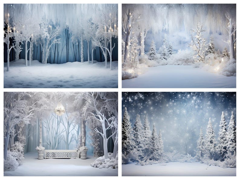 Winter Wonderland - 14 Snowy Winter Scene Digital Backdrop, Studio ...