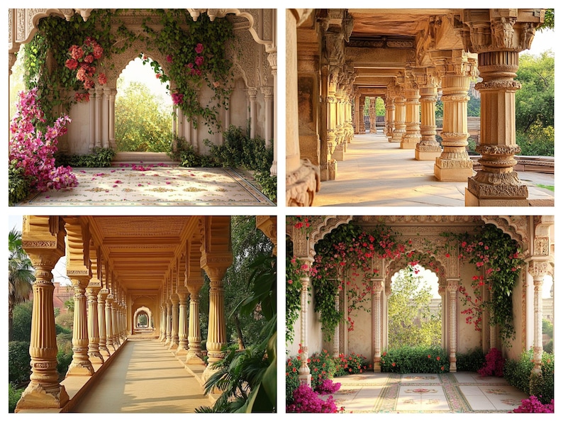 Indian Architecture Digital Backdrop, 17 Indian Temple Decor Virtual ...