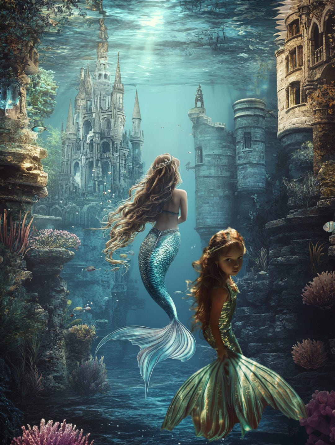 5 Mermaid Digital Backdrops, Under Water Sea World Virtual Background ...