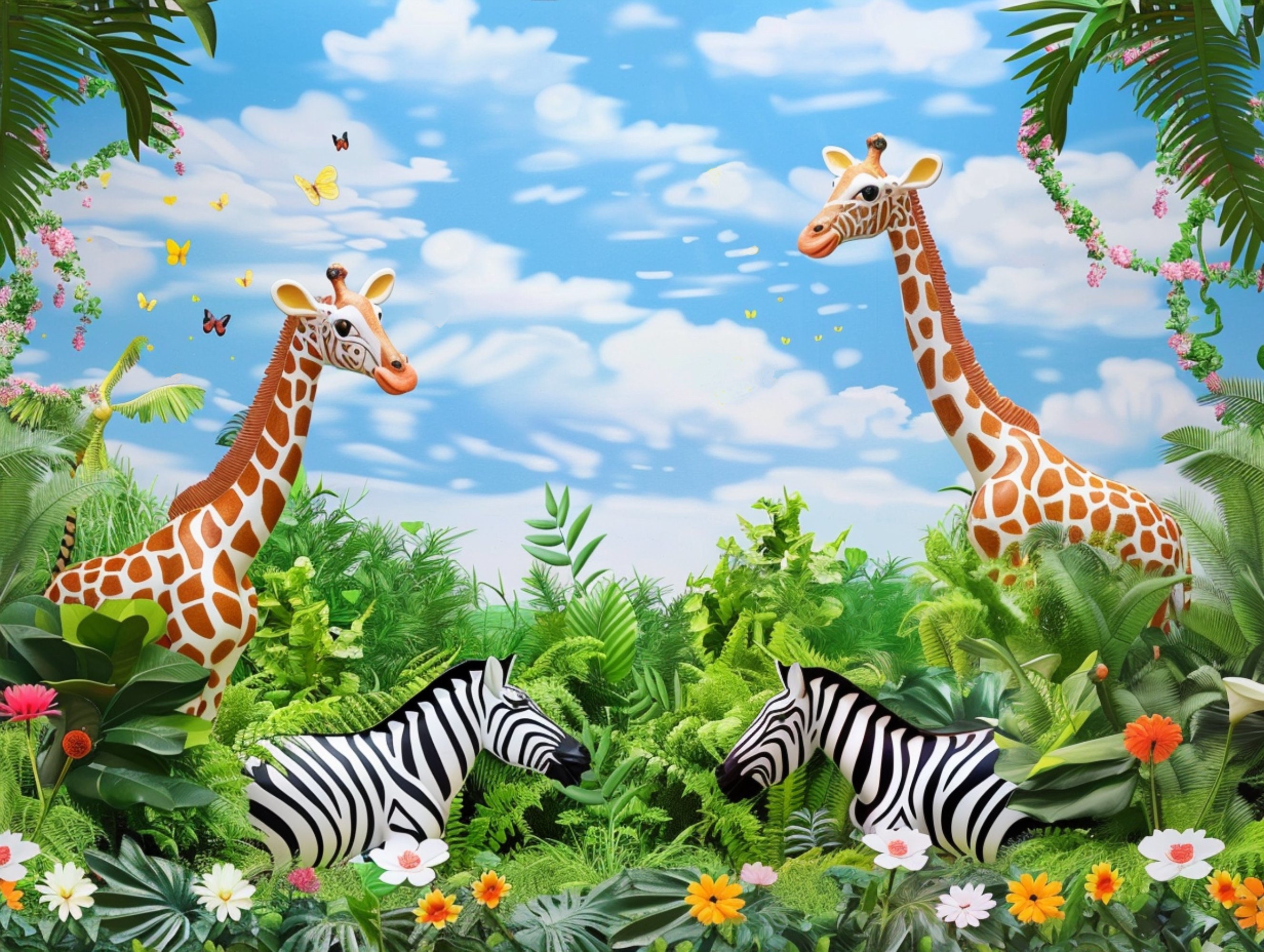 Safari Theme DIGITAL Backdrop, Jungle Cute Baby Animals Background ...