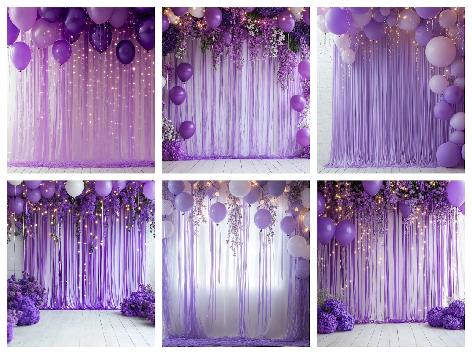 18 Purple Balloon Arch and Flowers Digital Backdrop, Lilac Balloon ...