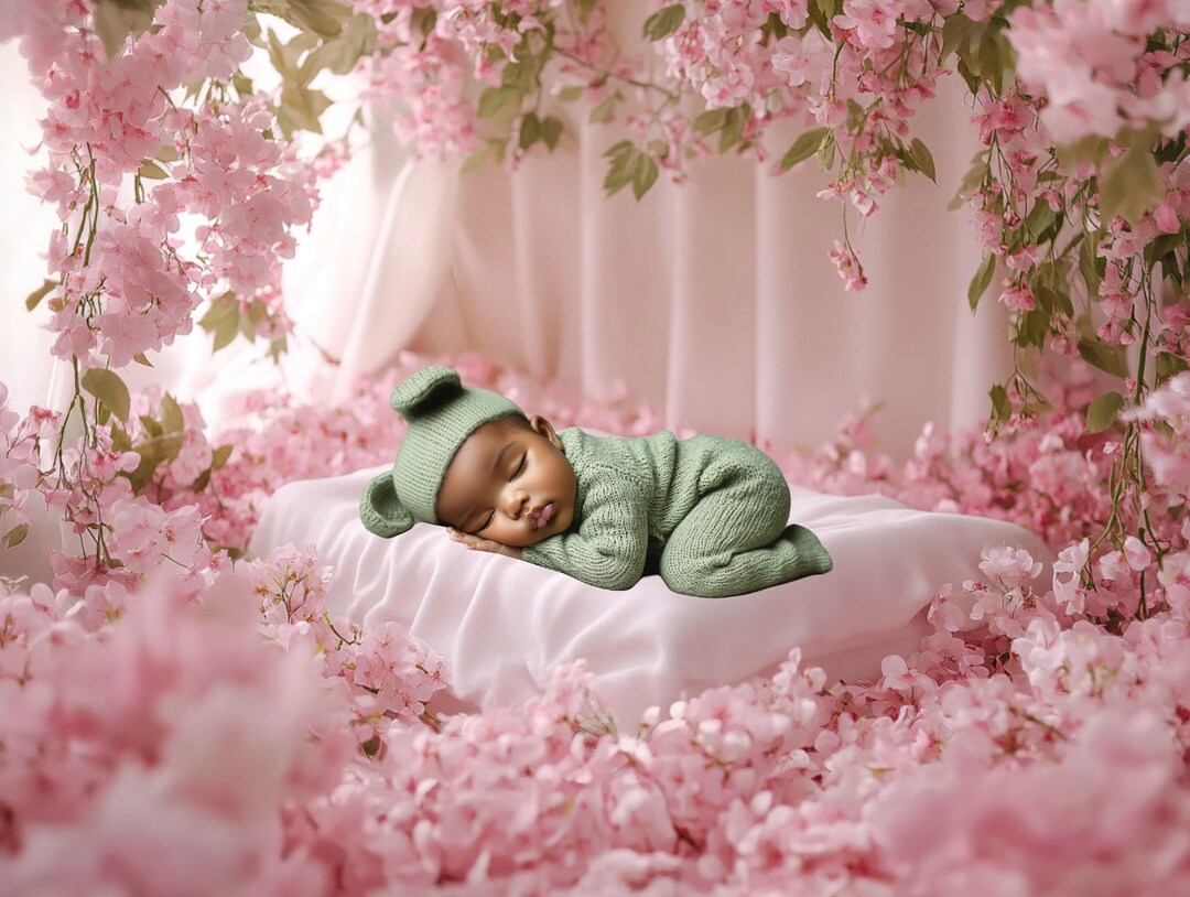 Newborn Digital Backdrop, Baby Girl Floral Virtual Background, Baby ...