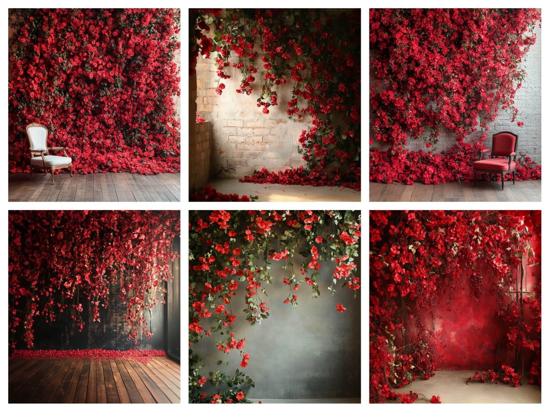 16 Red Maternity/ Pregnancy or Wedding Digital Backdrop, Red Floral ...