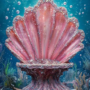 5 Pink Mermaid Underwater Throne Digital Backdrop, Siren Virtual ...