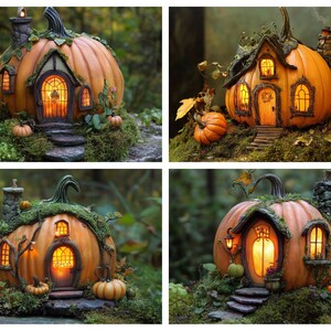 Cute Miniature Halloween Pumpkin Fairy Houses DIGITAL Backdrop ...
