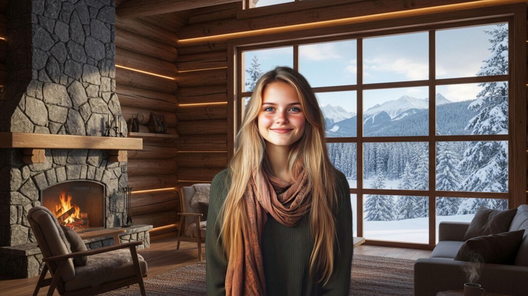 Snowy View Zoom Background, Christmas/ Winter Backdrop With Rustic ...