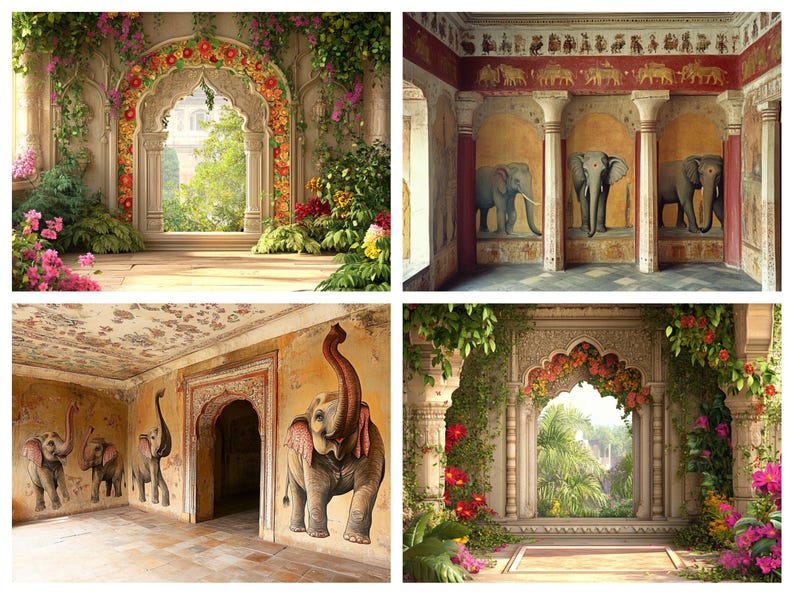 Indian Architecture Digital Backdrop, 17 Indian Temple Decor Virtual ...
