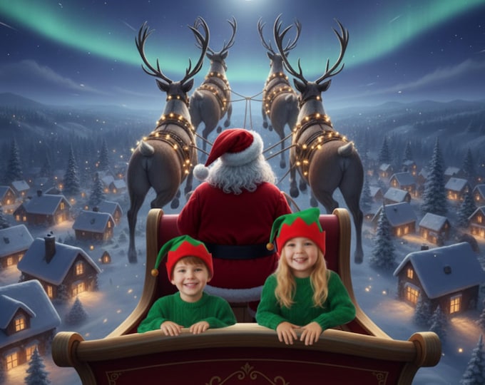 Magical Santa Calus Sleigh Ride Digital Backdrop: Christmas Winter ...