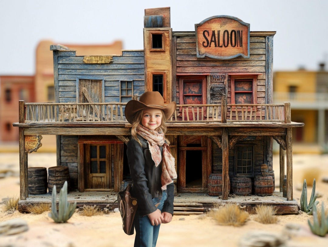 Western Town Digital Backdrop, Cowboy Cowgirl Wild West Virtual ...