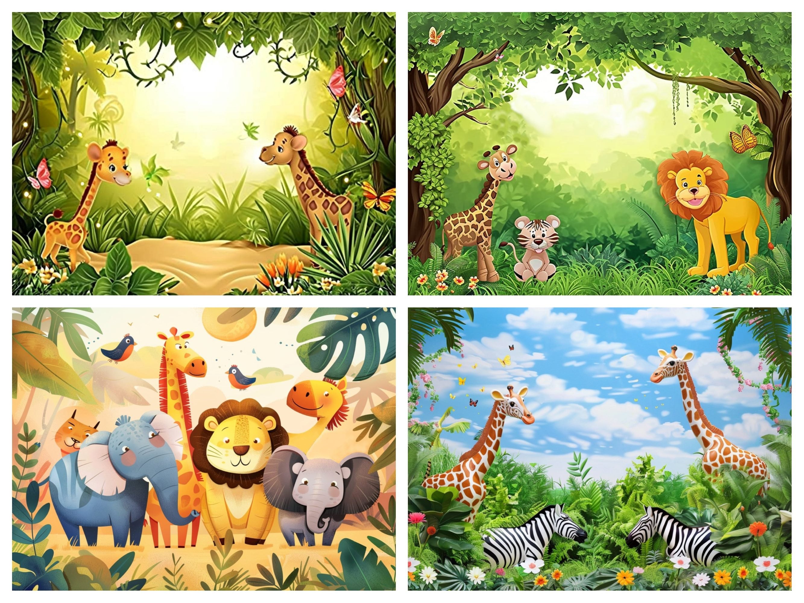 Safari Theme DIGITAL Backdrop, Jungle Cute Baby Animals Background ...