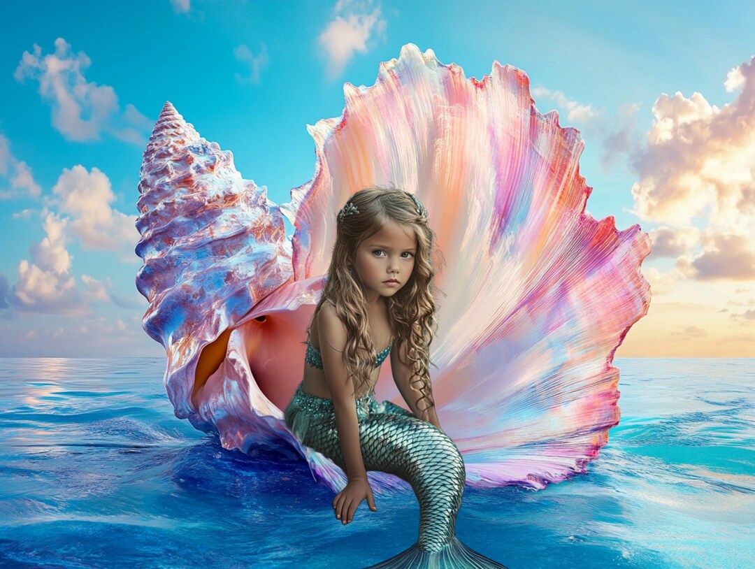 3 Mermaid Seashells DIGITAL Backdrops, Mermaid Birthday Party ...