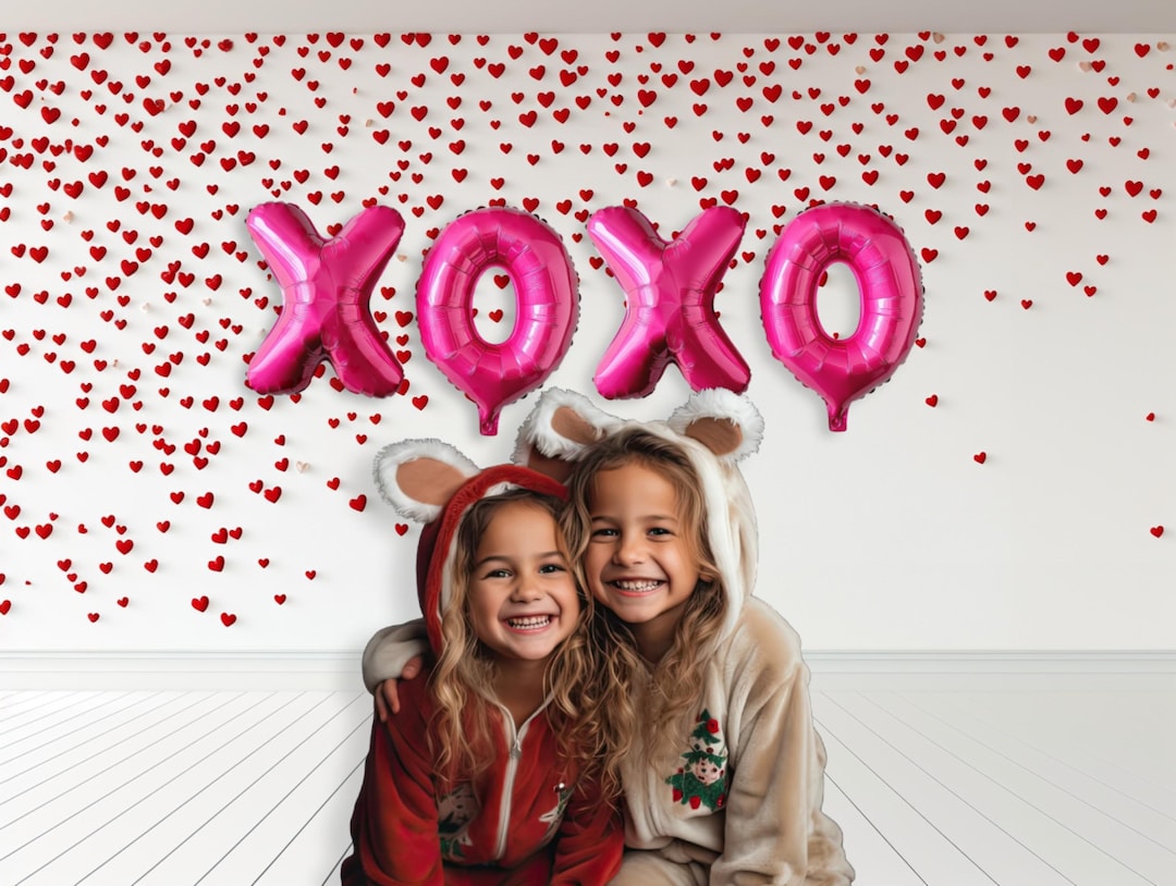 Valentine's Day Hearts Digital Backdrop, XOXO Galentine's Day Virtual ...