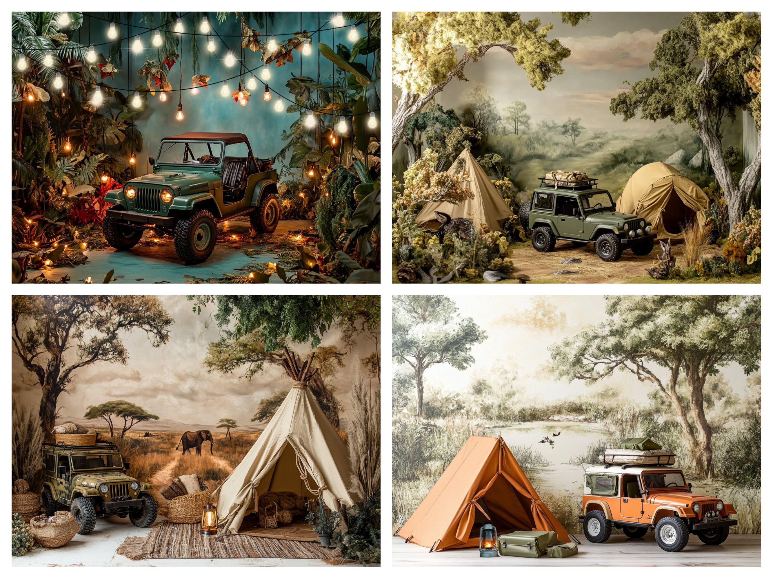 8 Safari and Jungle Digital Backdrops, Virtual Background With Cars and ...