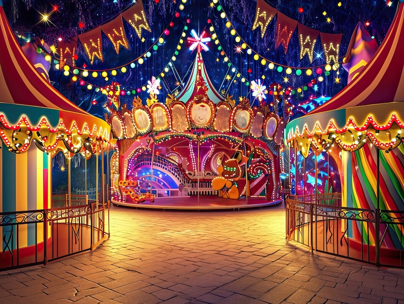 Carnival Digital Backdrop, Amusement Park Studio Background, Birthday ...