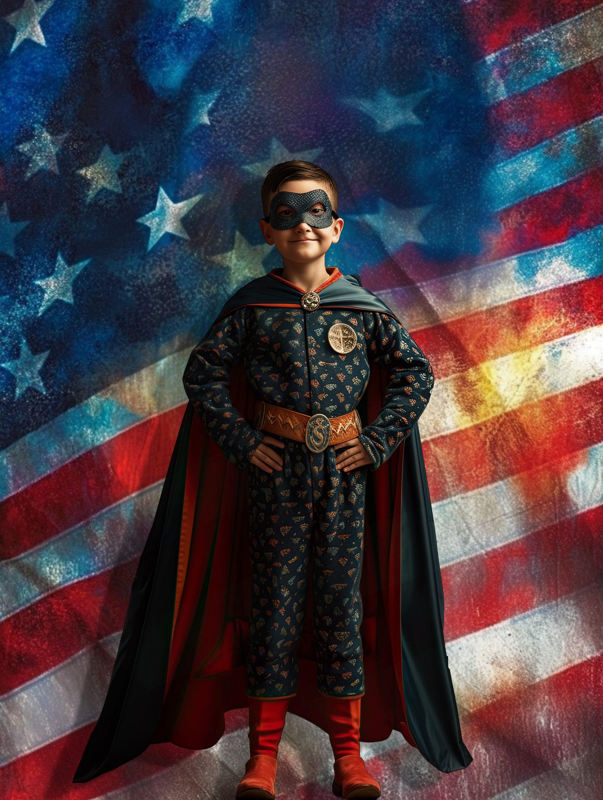 American Flag Digital Backdrop, Patriotic Superhero Virtual Background ...