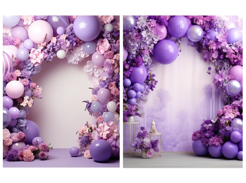 Purple Balloon Garland Arch Digital Backdrop, Digital Download ...