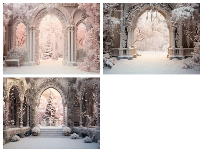 7 Medieval Castle Arches in Winter Digital Backdrop, Snowy Scenery for ...