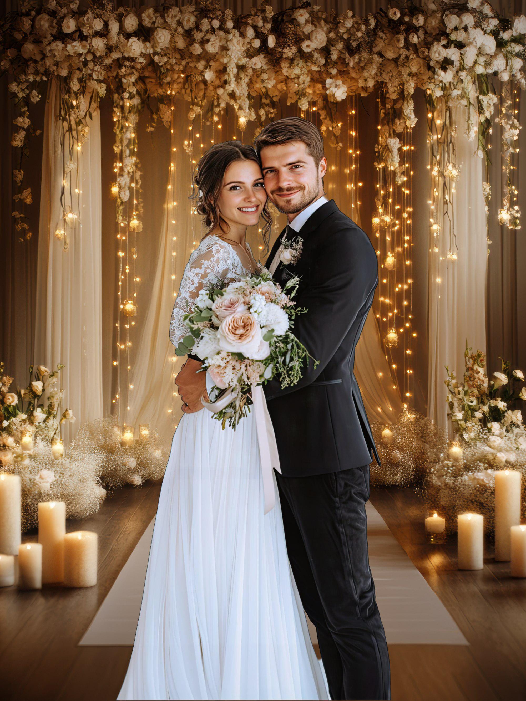 6 Wedding Digital Backdrops, Elegant Curtains, Lights and Flowers ...