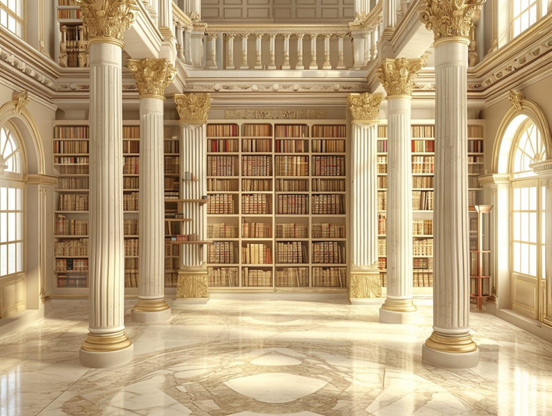 Library Bookcase Bookshelves DIGITAL Backdrop, Antique Books Library ...