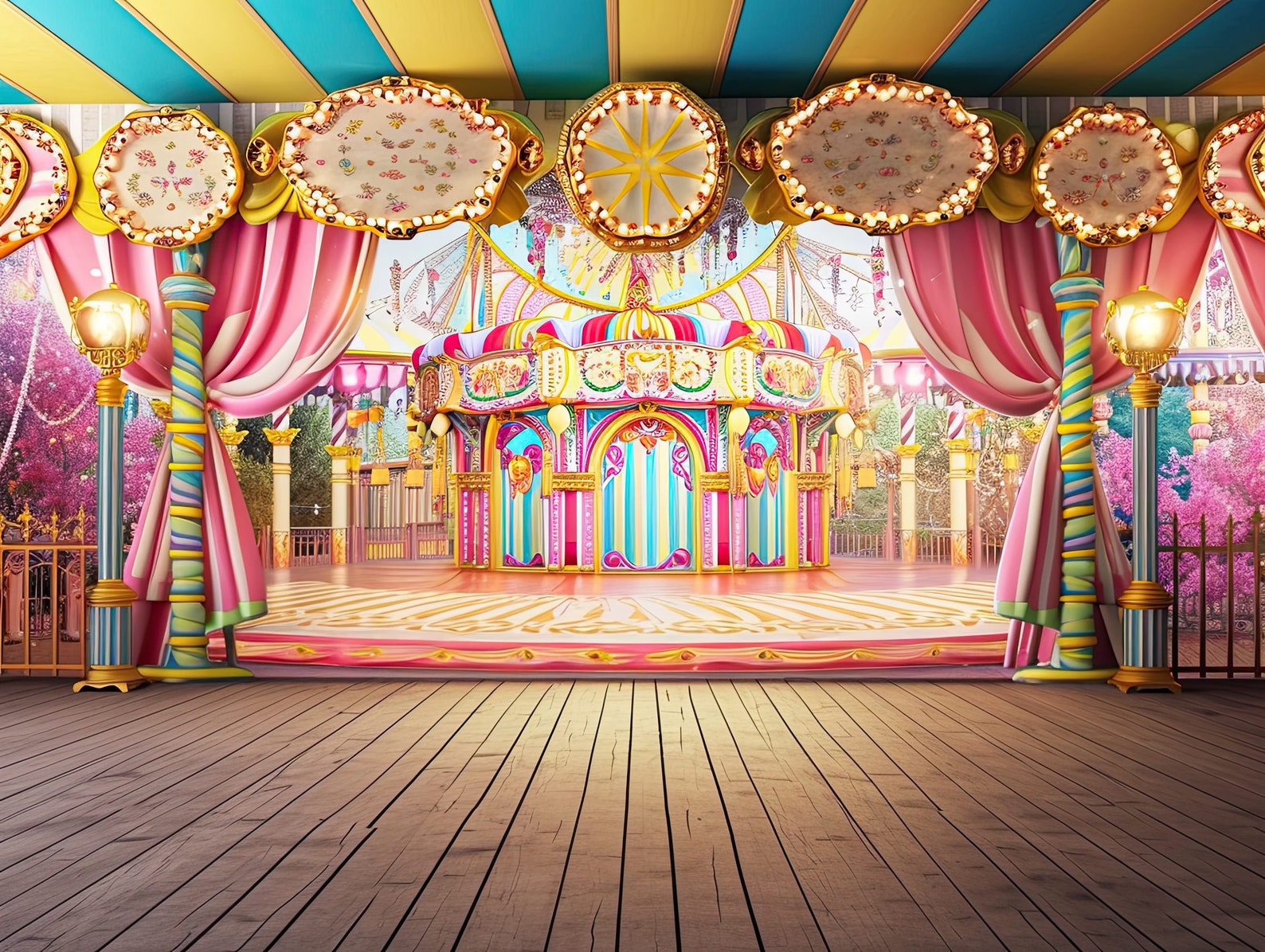 Carnival Digital Backdrop, Amusement Park Studio Background, Birthday ...