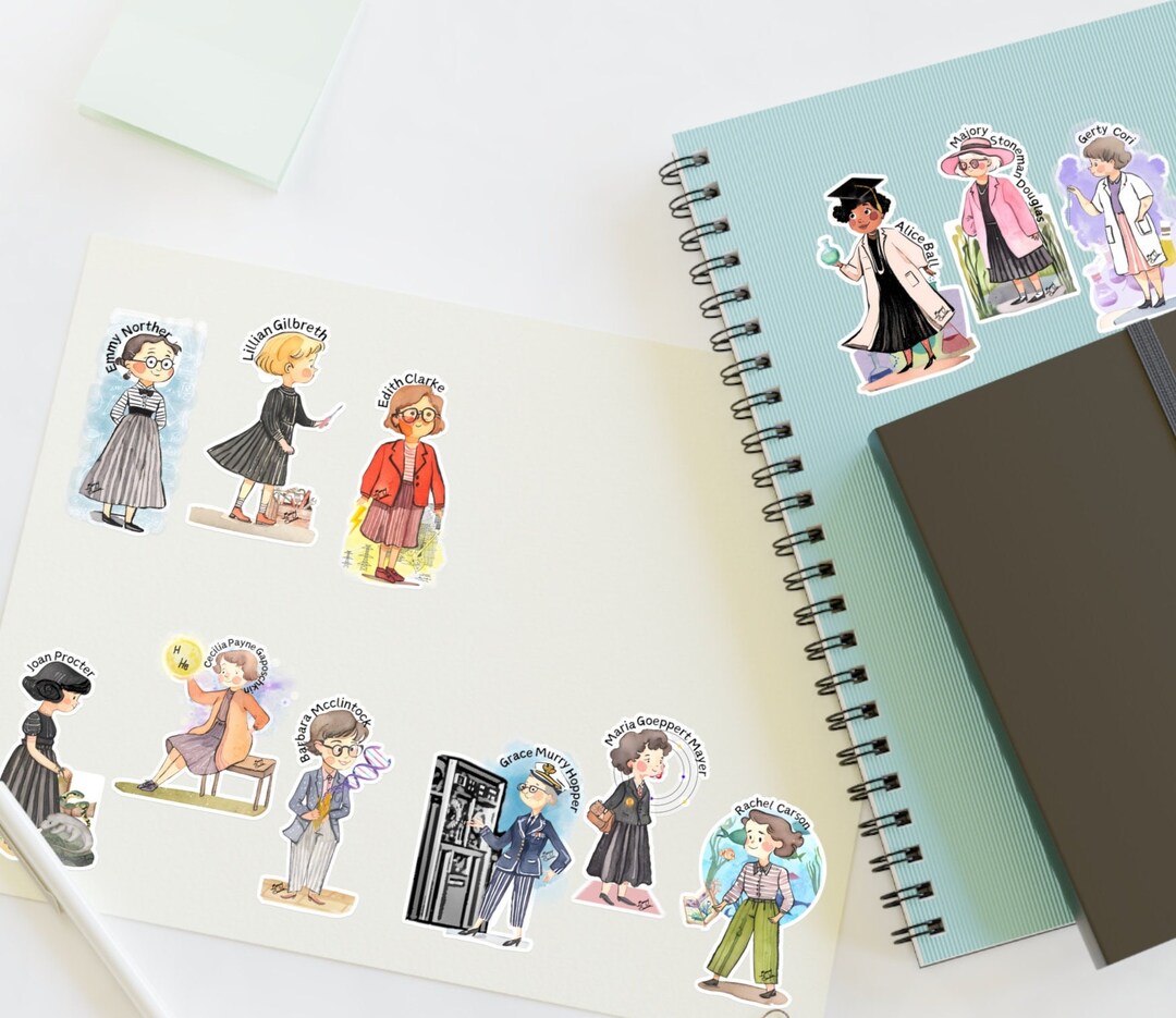 Stickers of Famous Women Scientists, Cute Cartoon for Teacher's Gift ...