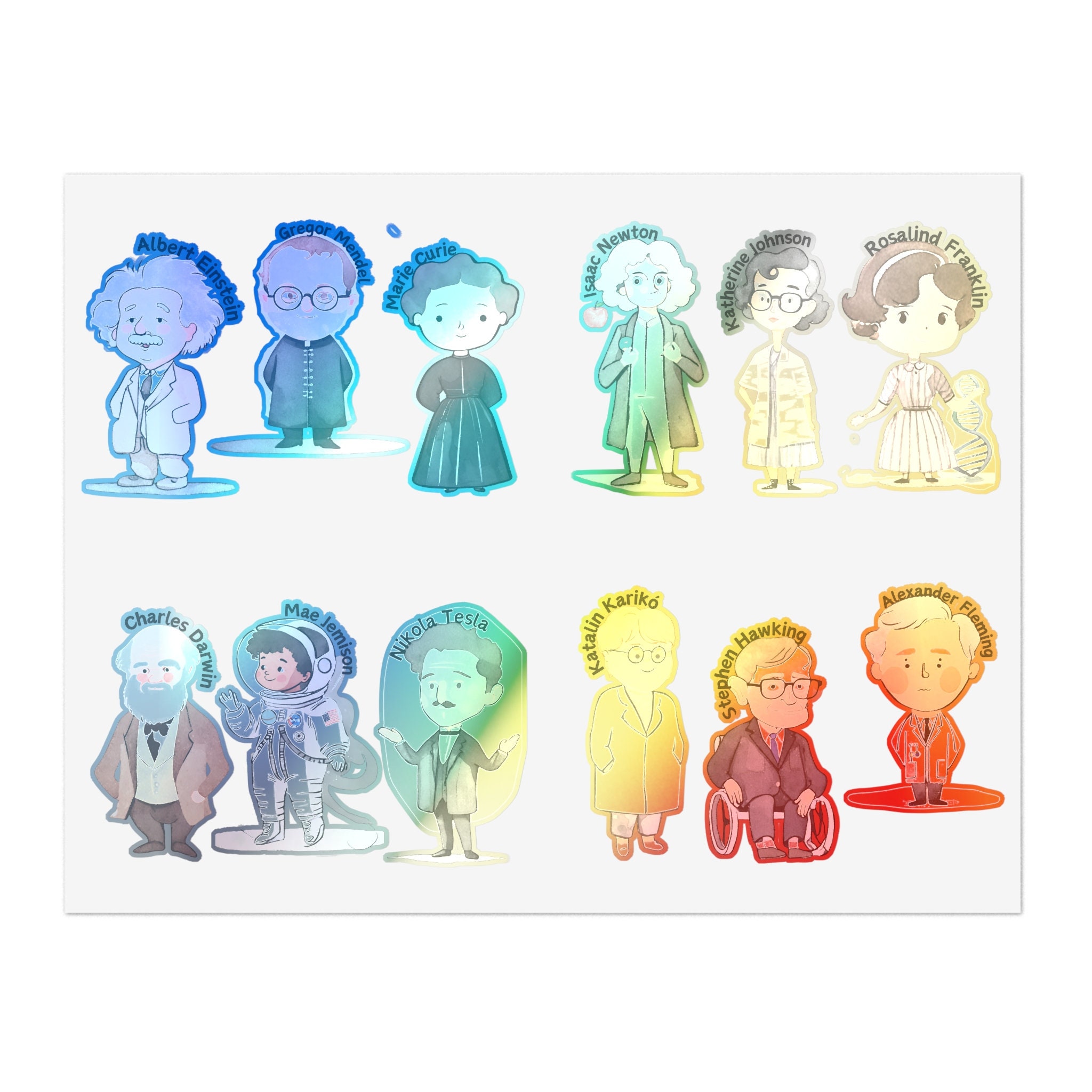 Famous Scientists Stickers, Cute and Funny Cartoon for Teacher's Gift ...