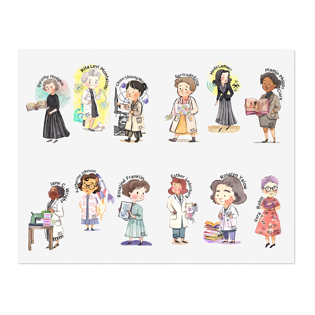 Stickers of Famous Women Scientists, Cute Cartoon for Teacher's Gift ...