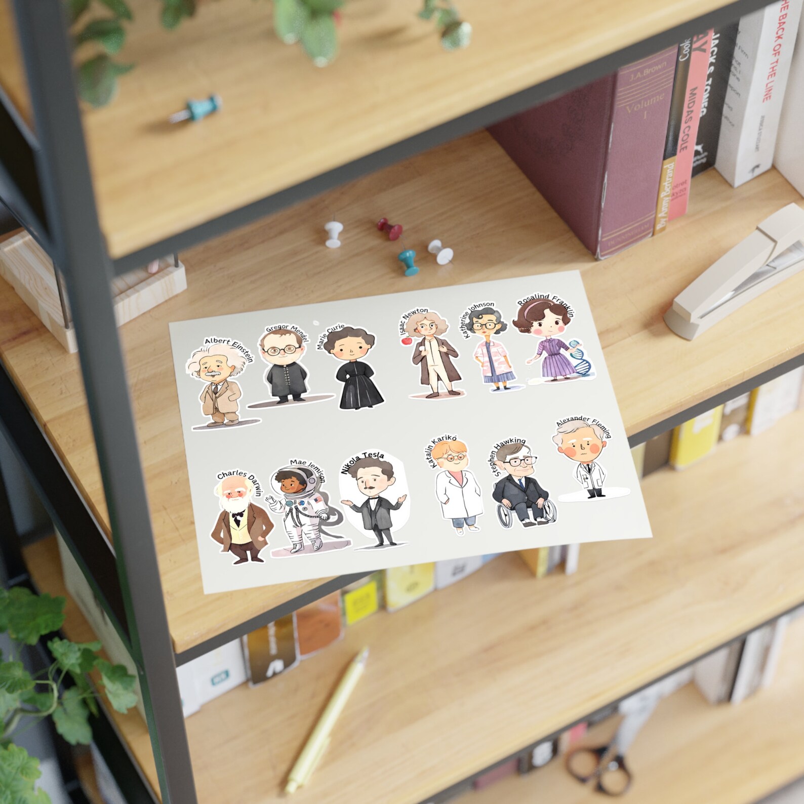 Famous Scientists Stickers, Cute and Funny Cartoon for Teacher's Gift ...