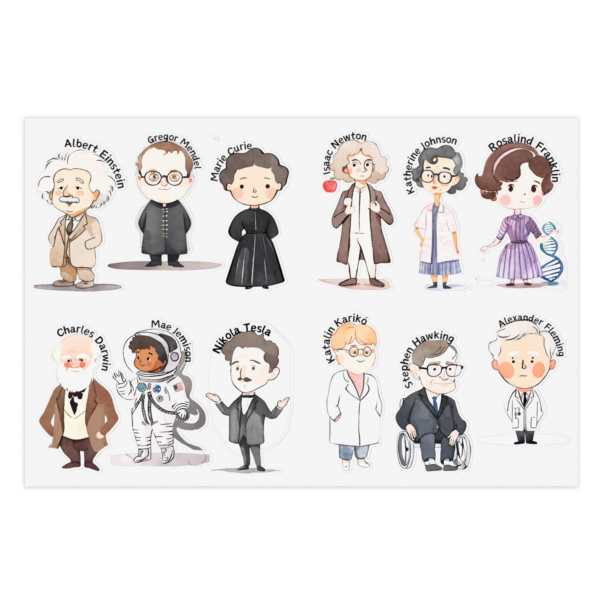 Famous Scientists Stickers, Cute and Funny Cartoon for Teacher's Gift ...