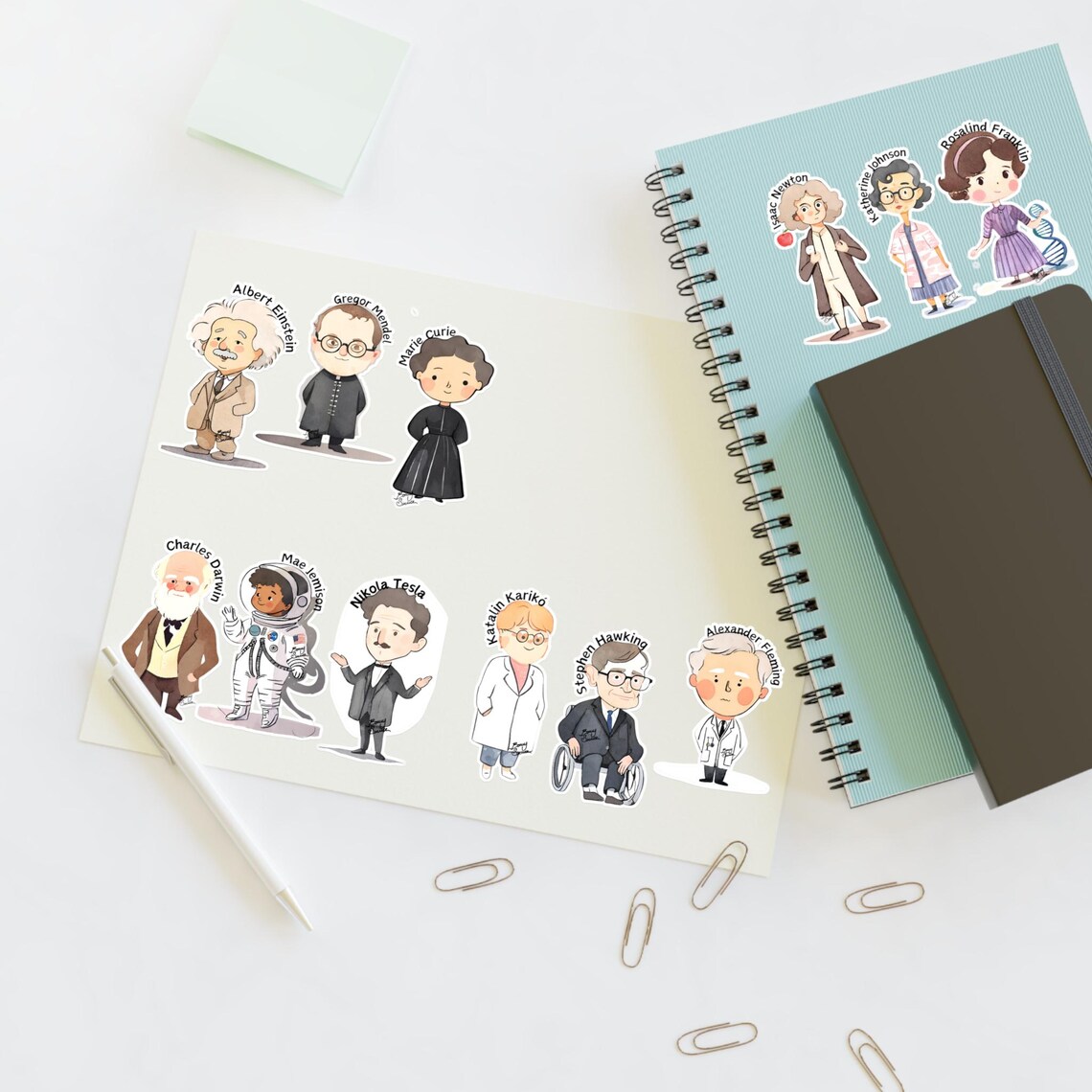 Famous Scientists Stickers, Cute and Funny Cartoon for Teacher's Gift ...