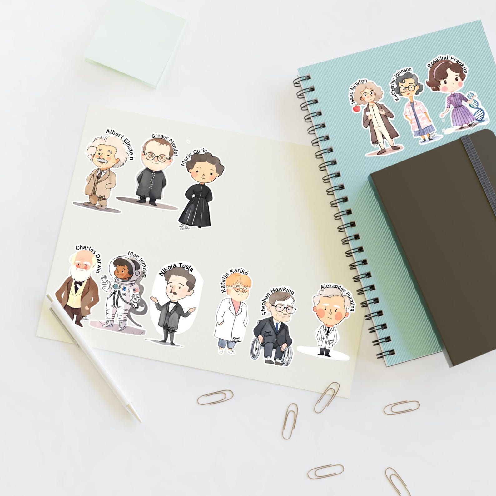 Famous Scientists Stickers, Cute and Funny Cartoon for Teacher's Gift ...