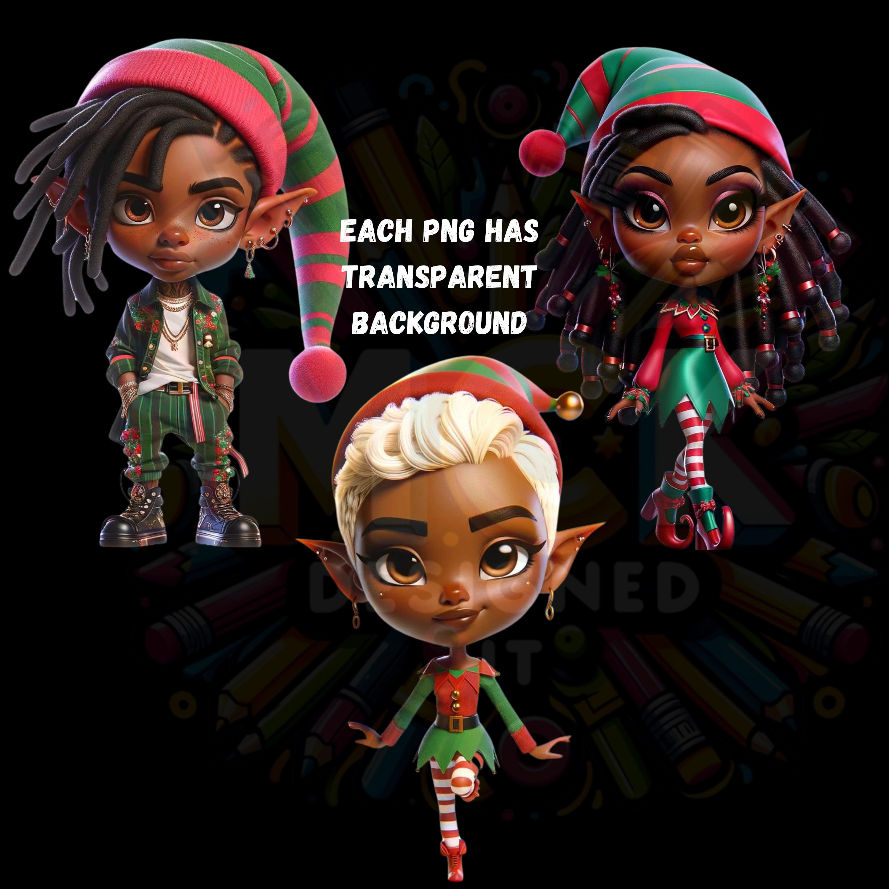 Chibi 3D Christmas Elves, Digital Clipart 20 Pngs, Chibi 3D Christmas ...