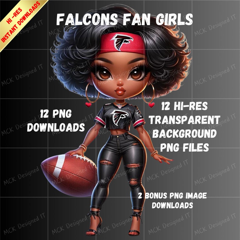 Falcons Girl Fan Chibi Doll Clip Art Digital PNG File Falcons Clipart ...
