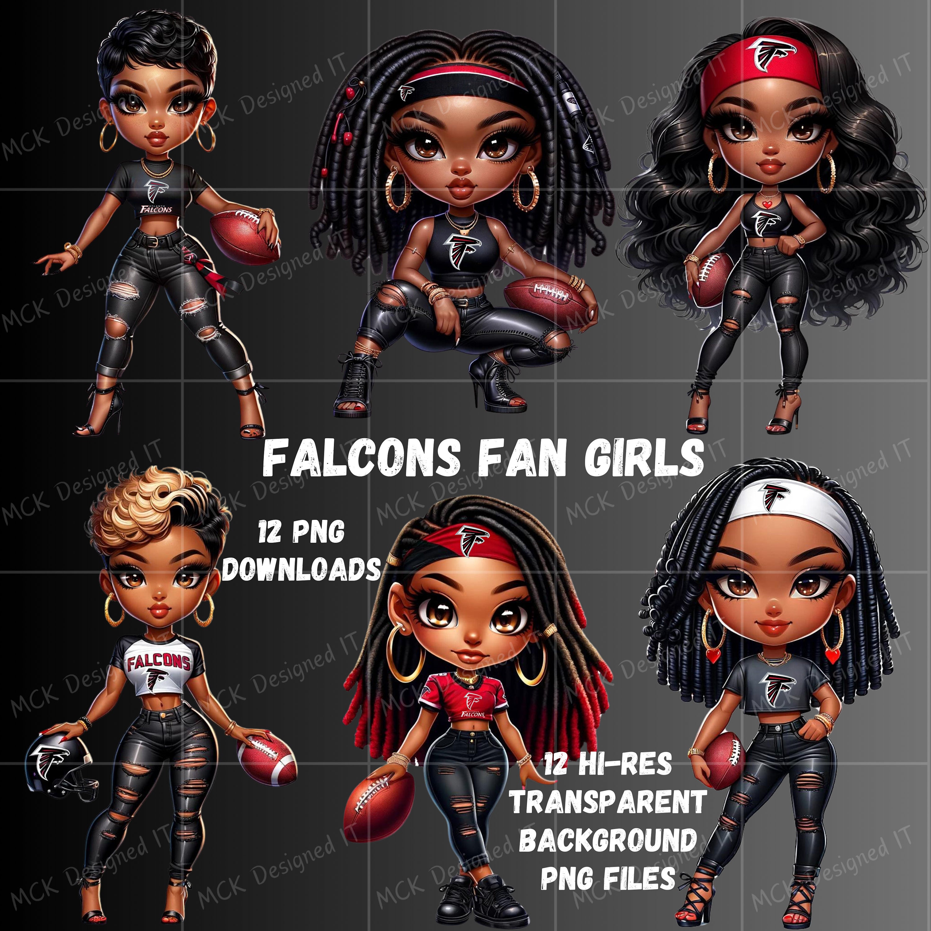 Falcons Girl Fan Chibi Doll Clip Art Digital PNG File Falcons Clipart ...
