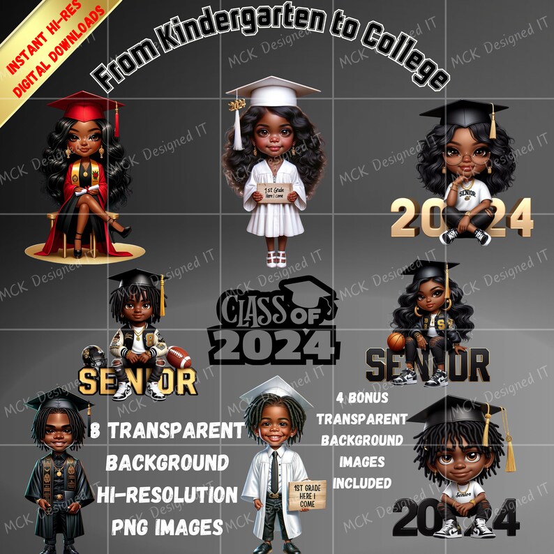 2024 Graduates, Chibi Graduates, Black Chibi Students, Black Senior ...