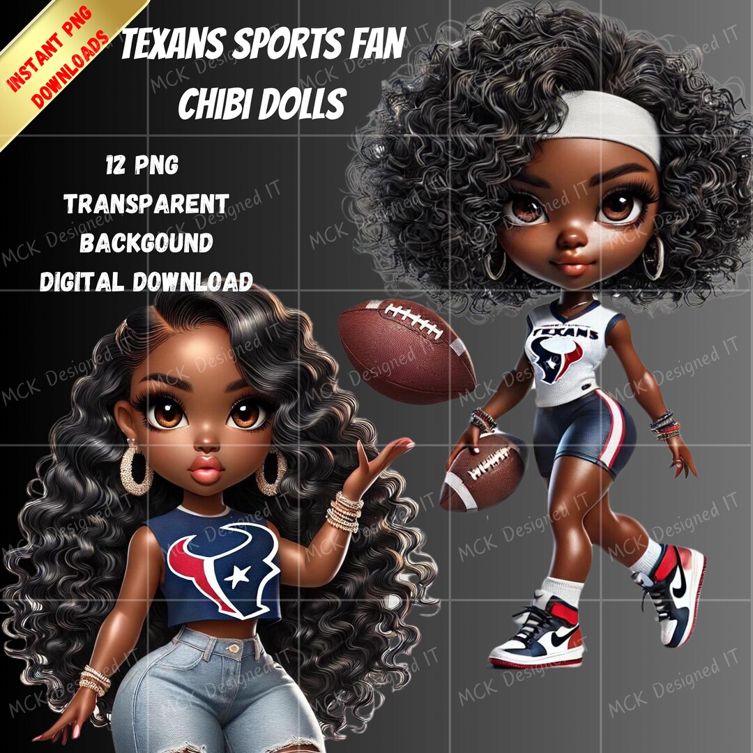 Texans Fan Girl, Chibi Clipart, Chibi Sports Fan, Chibi Doll, Texans ...
