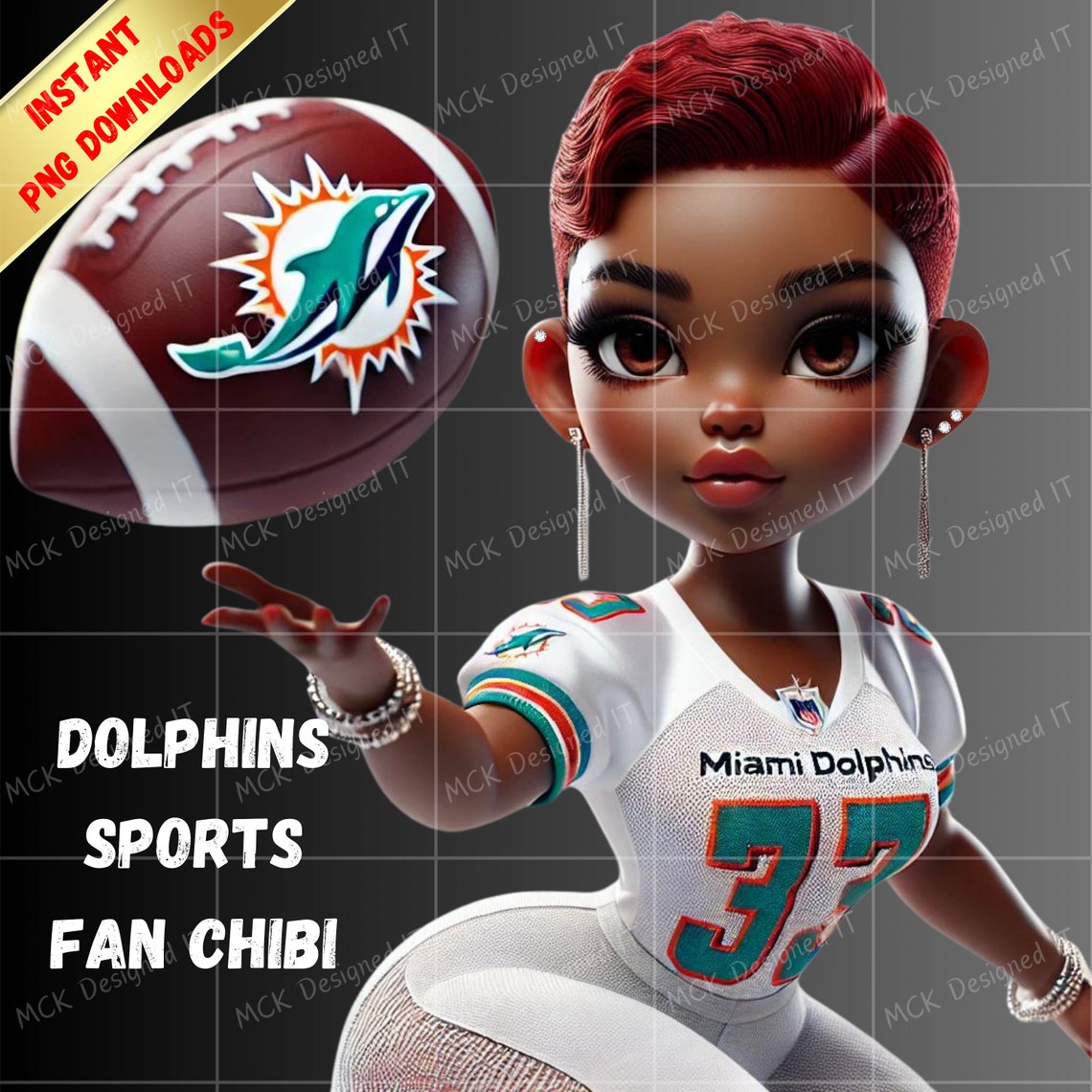Dolphins Fan Girl, Chibi Clipart, Chibi Sports Fan, Chibi Doll, Miami ...