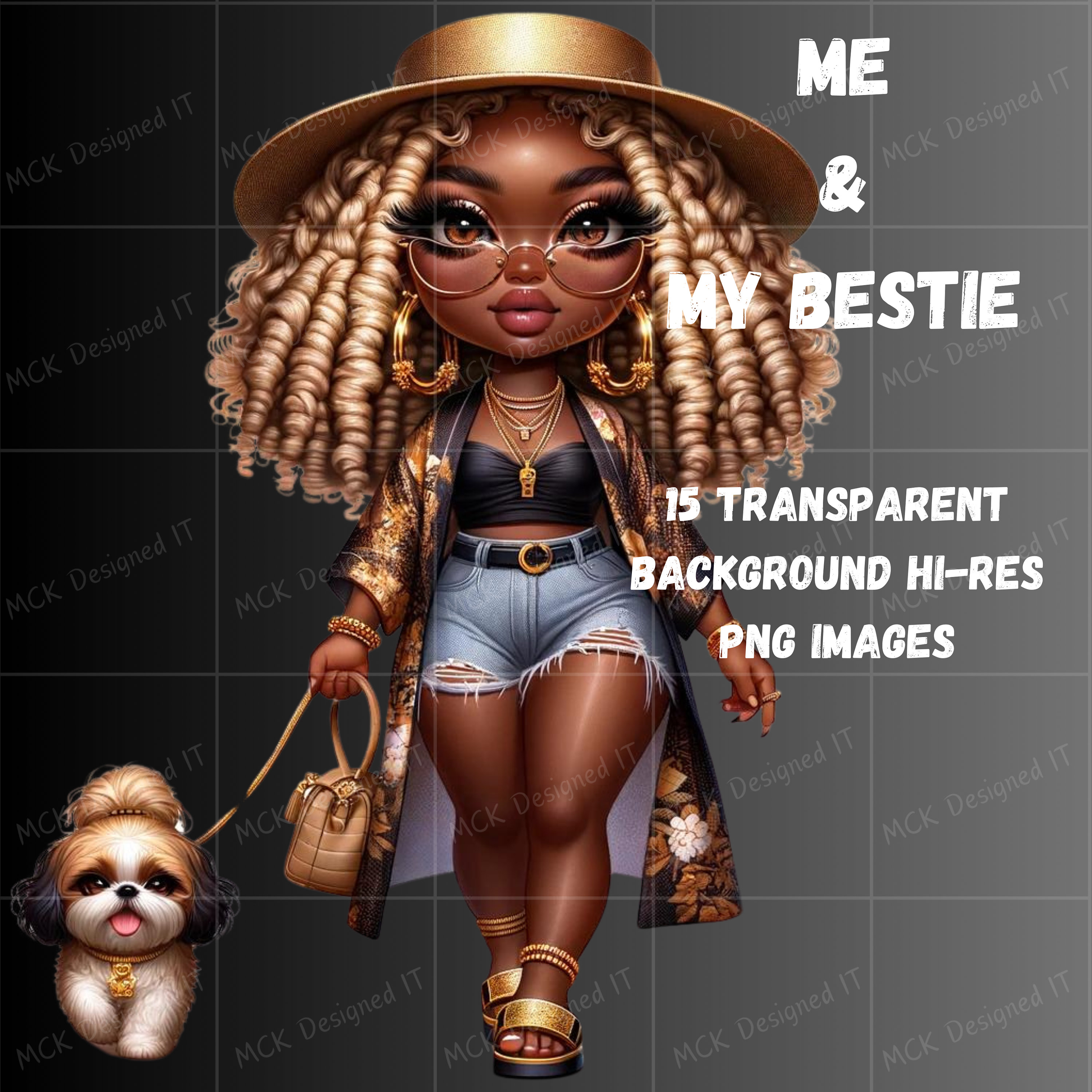 Me and My Bestie, Black Chibi Clipart, Fashion Chibi PNG, Chibi Puppy ...