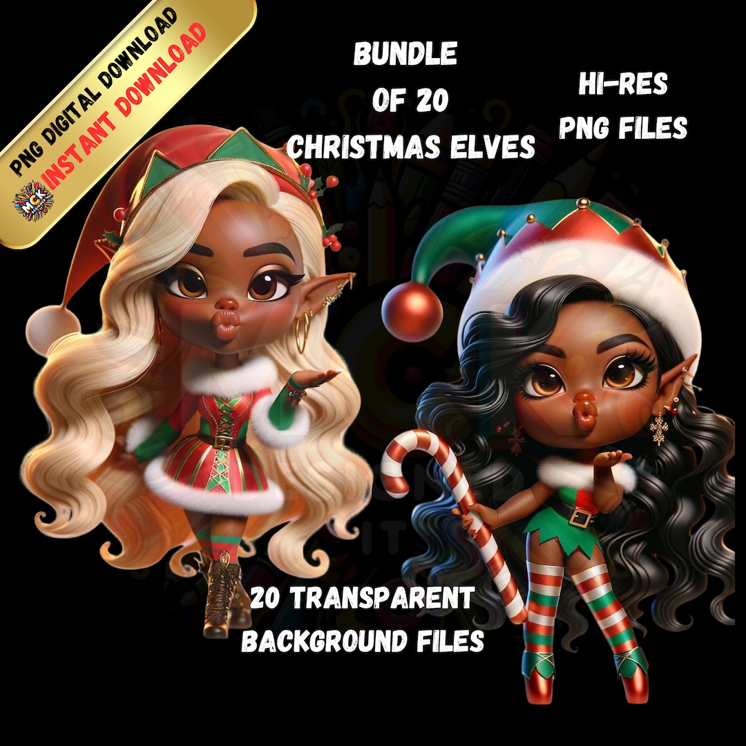 Chibi 3D Christmas Elves, Digital Clipart 20 Pngs, Chibi 3D Christmas ...