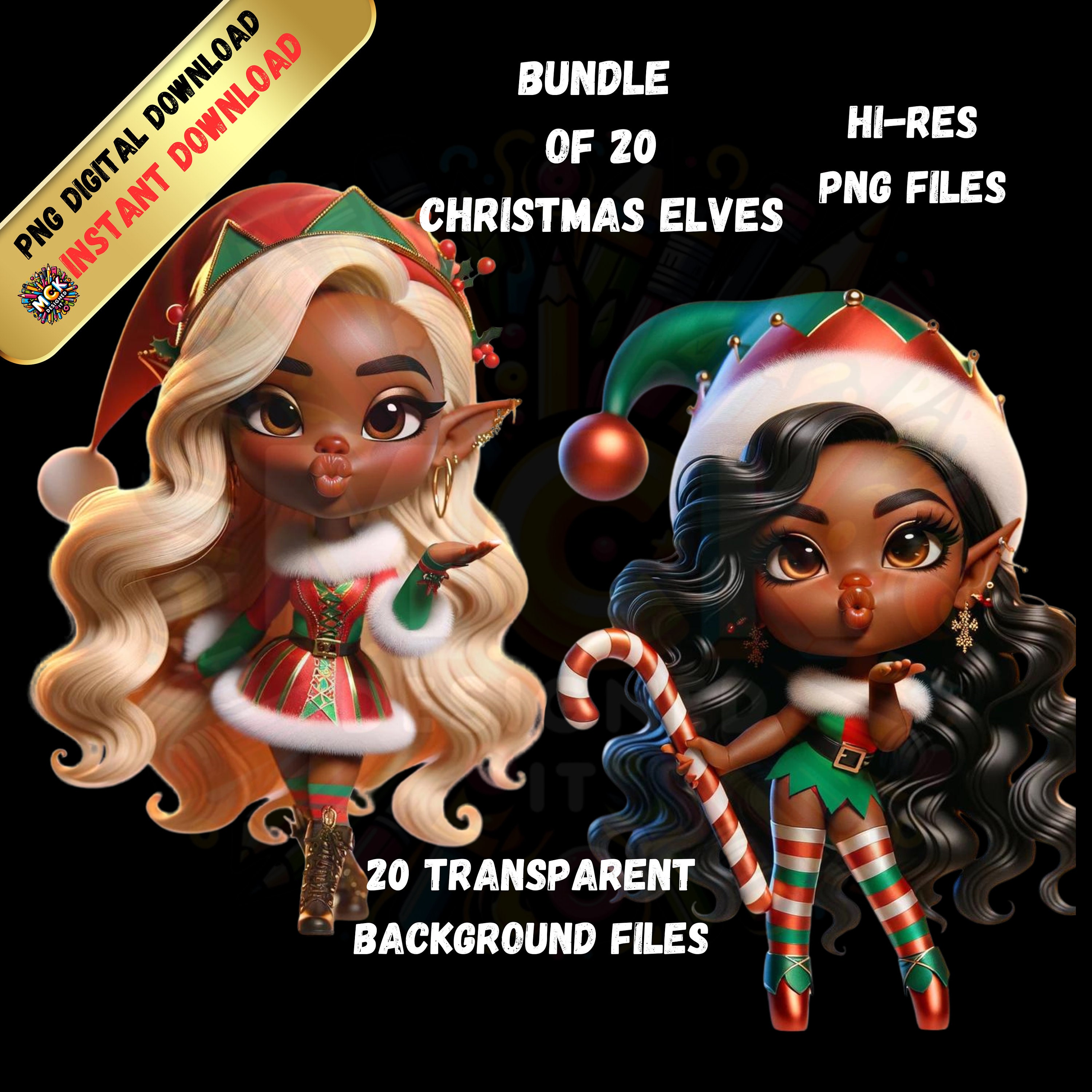 Chibi 3D Christmas Elves, Digital Clipart 20 Pngs, Chibi 3D Christmas ...